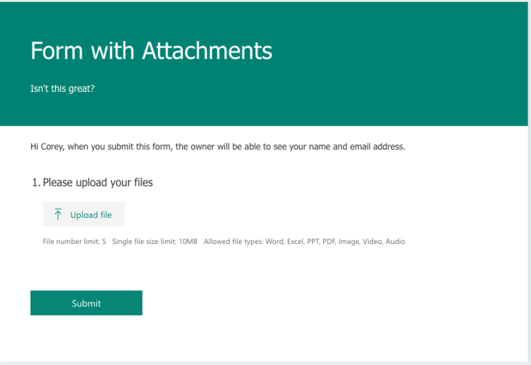 Using Microsoft Forms with Attachments – Corey Roth's Blog
